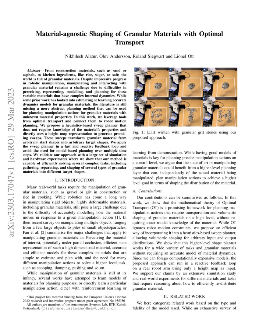 Material-agnostic Shaping of Granular Materials with Optimal Transport ...