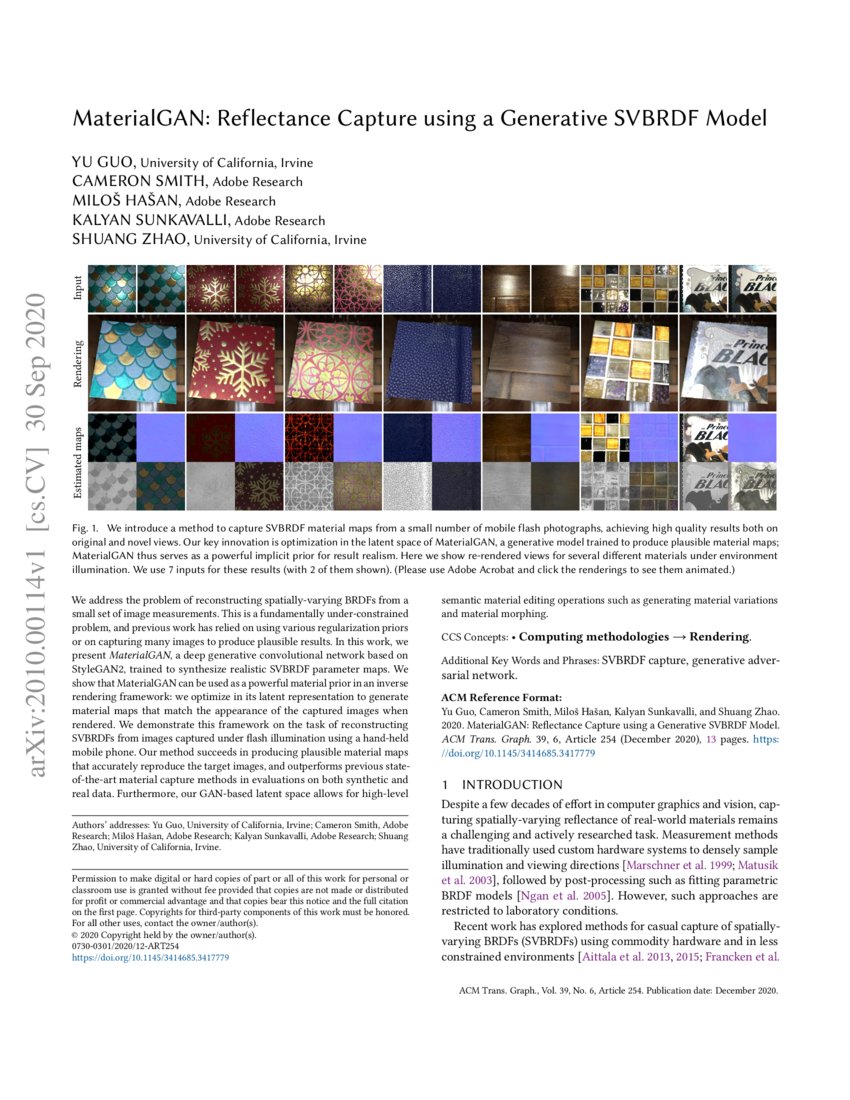 MaterialGAN: Reflectance Capture using a Generative SVBRDF Model | DeepAI