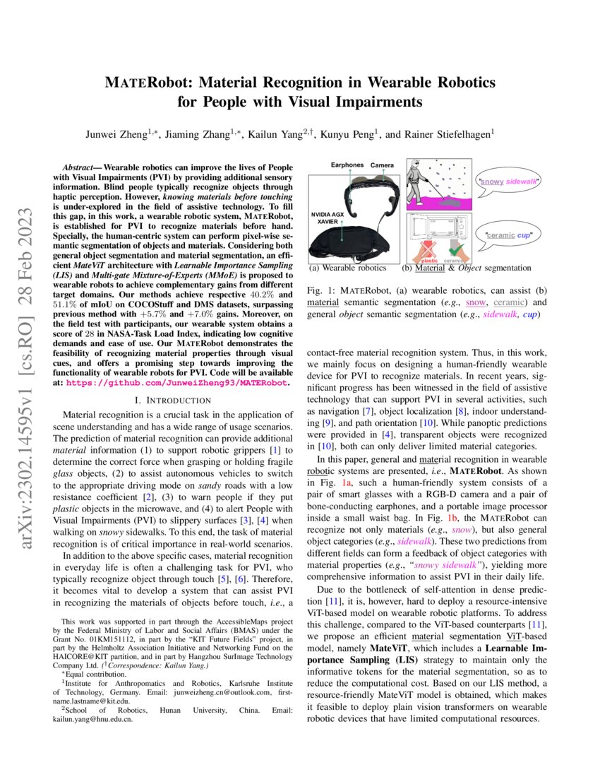 MateRobot: Material Recognition in Wearable Robotics for People with Visual Impairments | DeepAI
