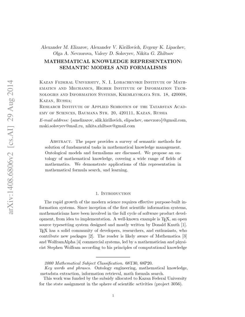 Mathematical Knowledge Representation: Semantic Models and Formalisms ...
