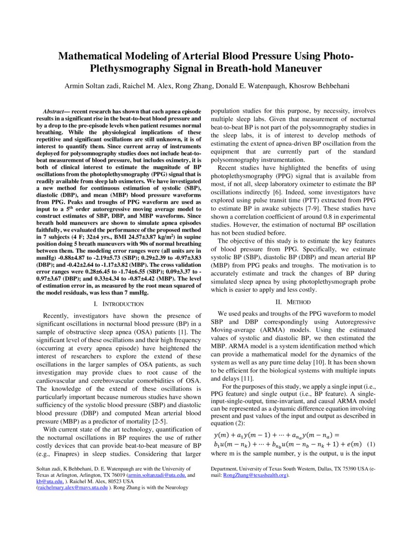 Mathematical Modeling of Arterial Blood Pressure Using Photo ...
