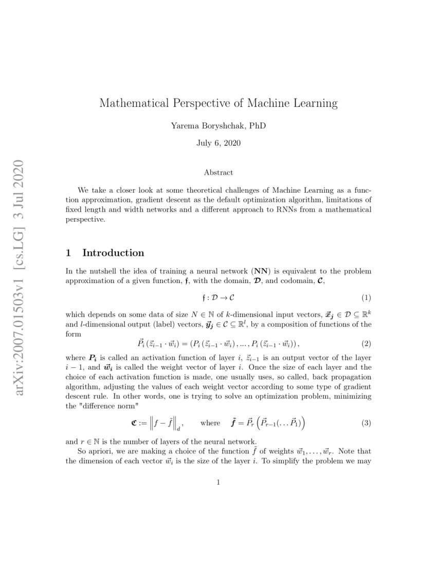 Mathematical Perspective of Machine Learning | DeepAI
