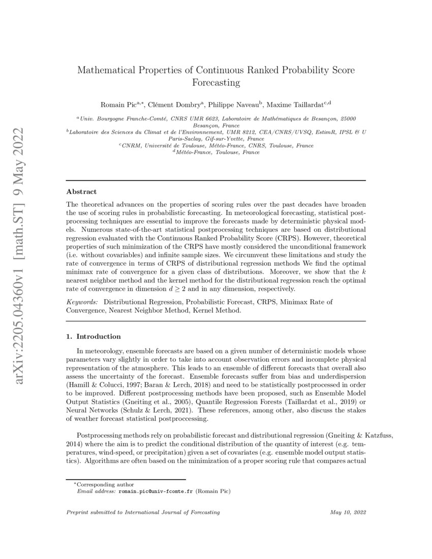 Mathematical Properties of Continuous Ranked Probability Score ...