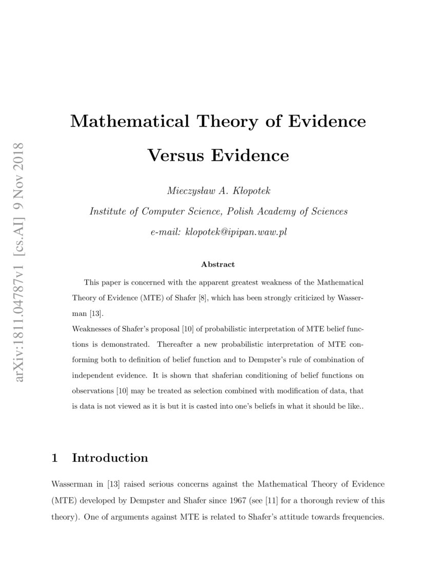 Mathematical Theory of Evidence Versus Evidence | DeepAI