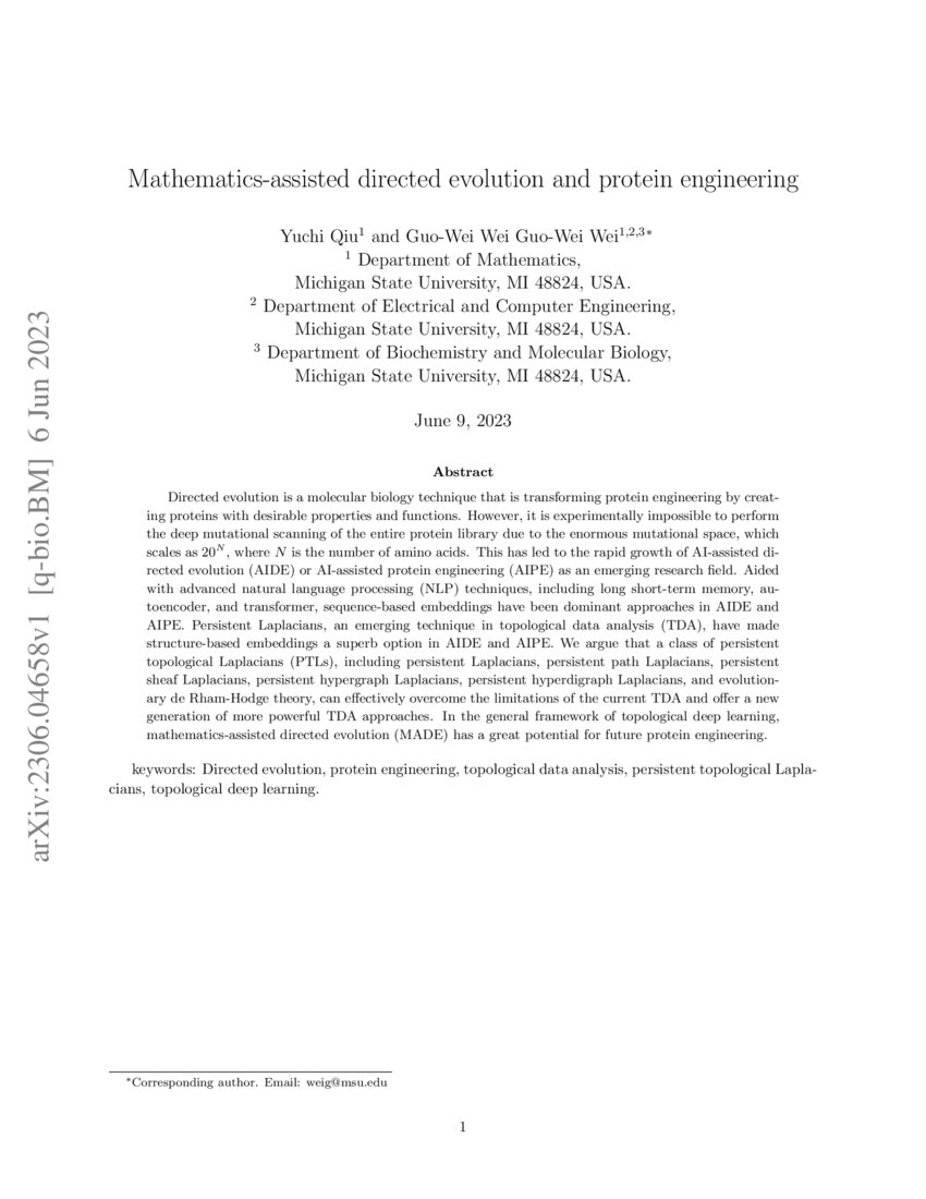 Mathematics-assisted directed evolution and protein engineering | DeepAI