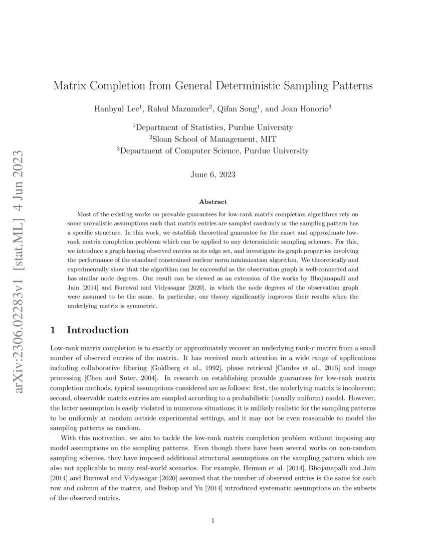 Matrix Completion From General Deterministic Sampling Patterns Deepai