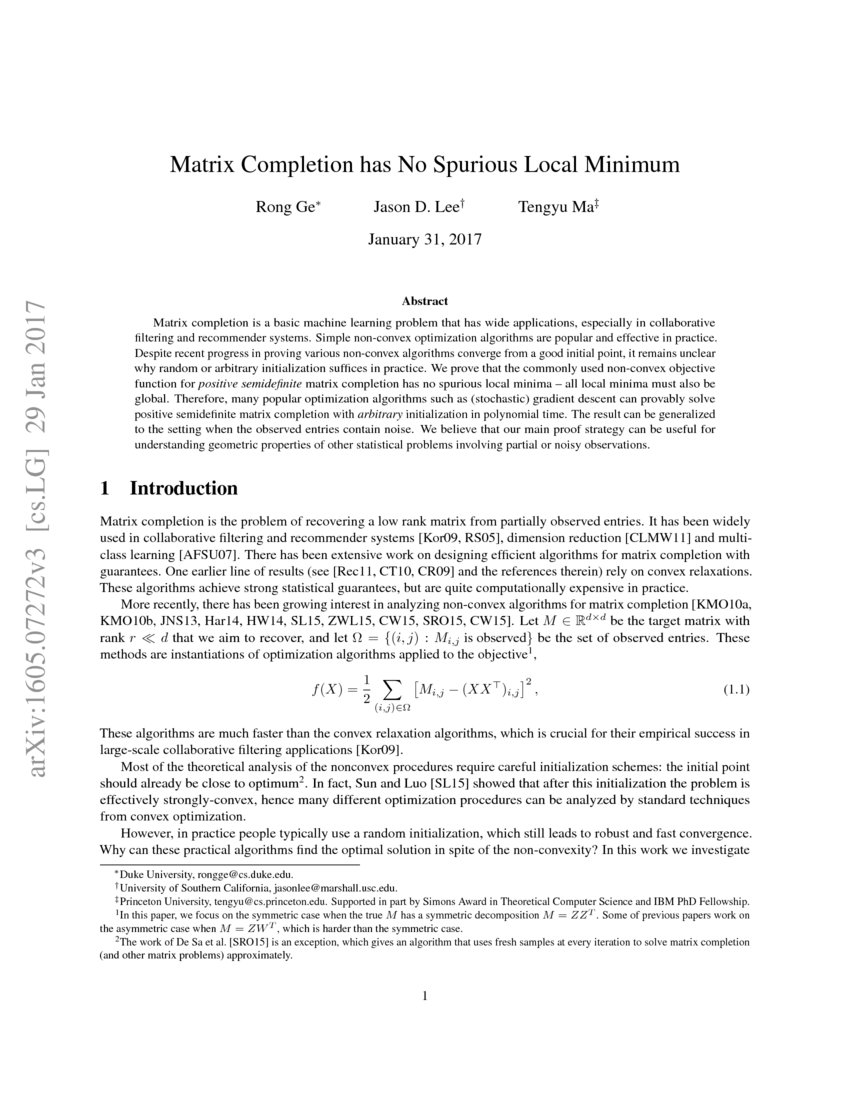 Matrix Completion has No Spurious Local Minimum | DeepAI
