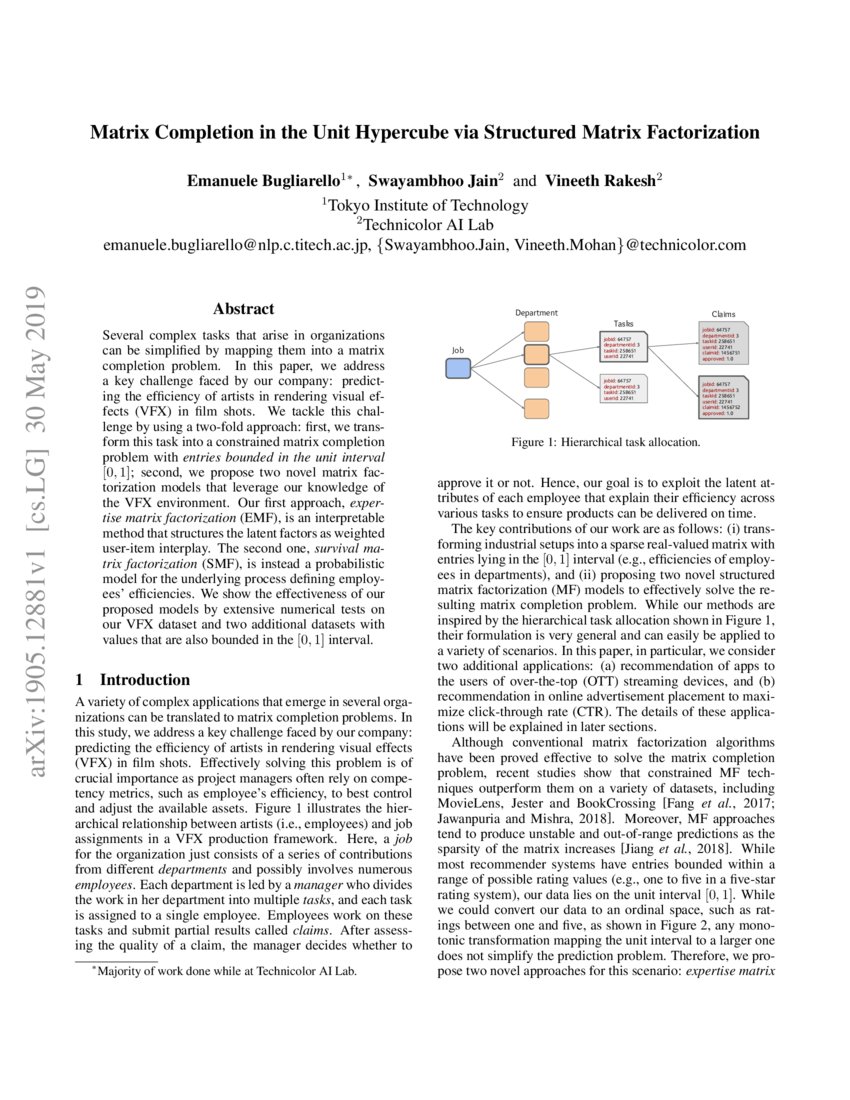 Matrix Completion In The Unit Hypercube Via Structured Matrix Factorization Deepai