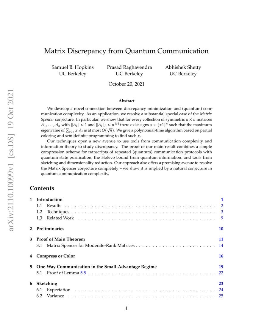 Matrix Discrepancy from Quantum Communication | DeepAI