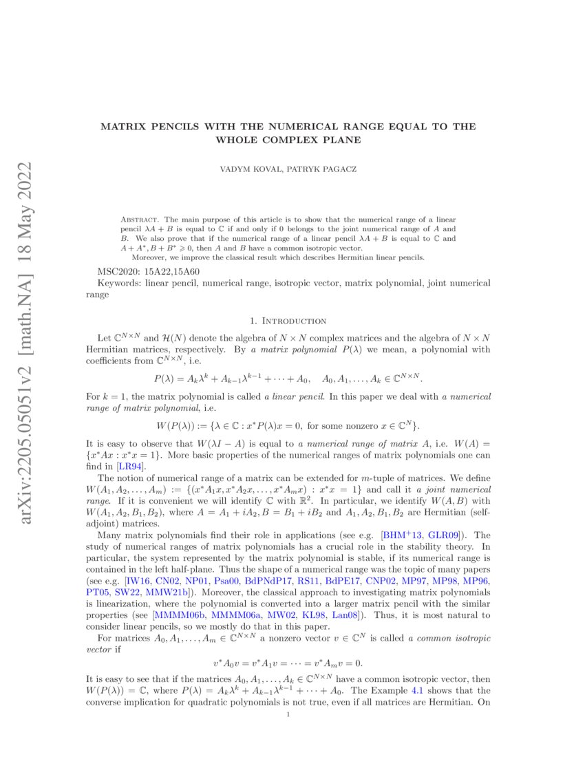 Matrix pencils with the numerical range equal to the whole complex ...