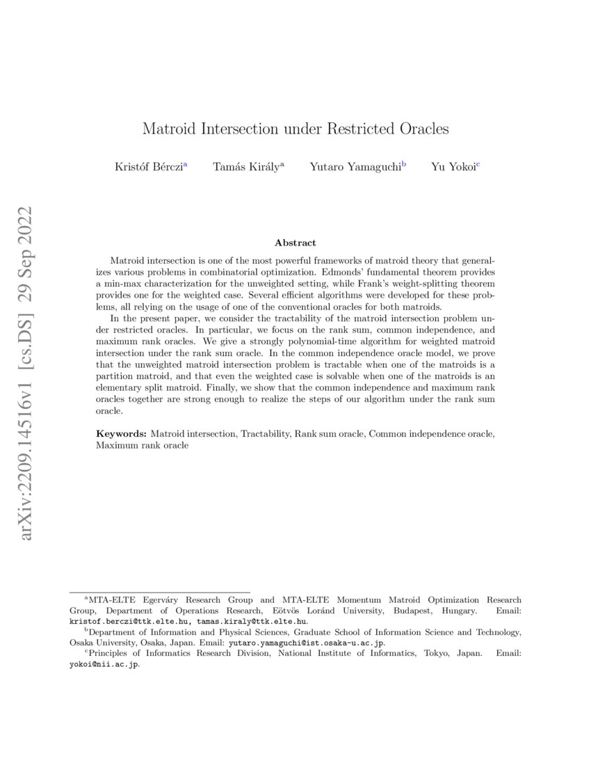 Matroid Intersection under Restricted Oracles | DeepAI