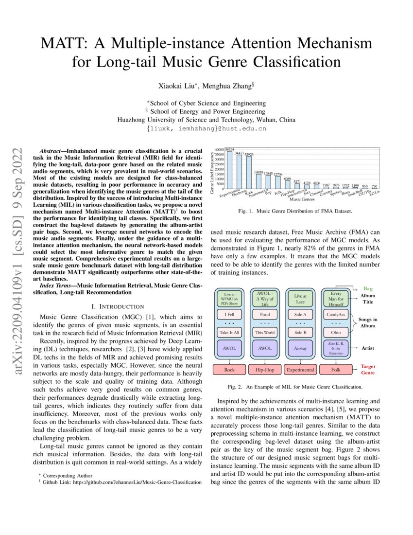 MATT: A Multiple-instance Attention Mechanism for Long-tail Music Genre Classification | DeepAI
