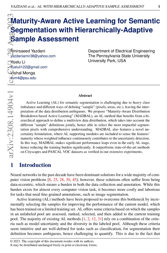 Maturity Aware Active Learning For Semantic Segmentation With Hierarchically Adaptive Sample