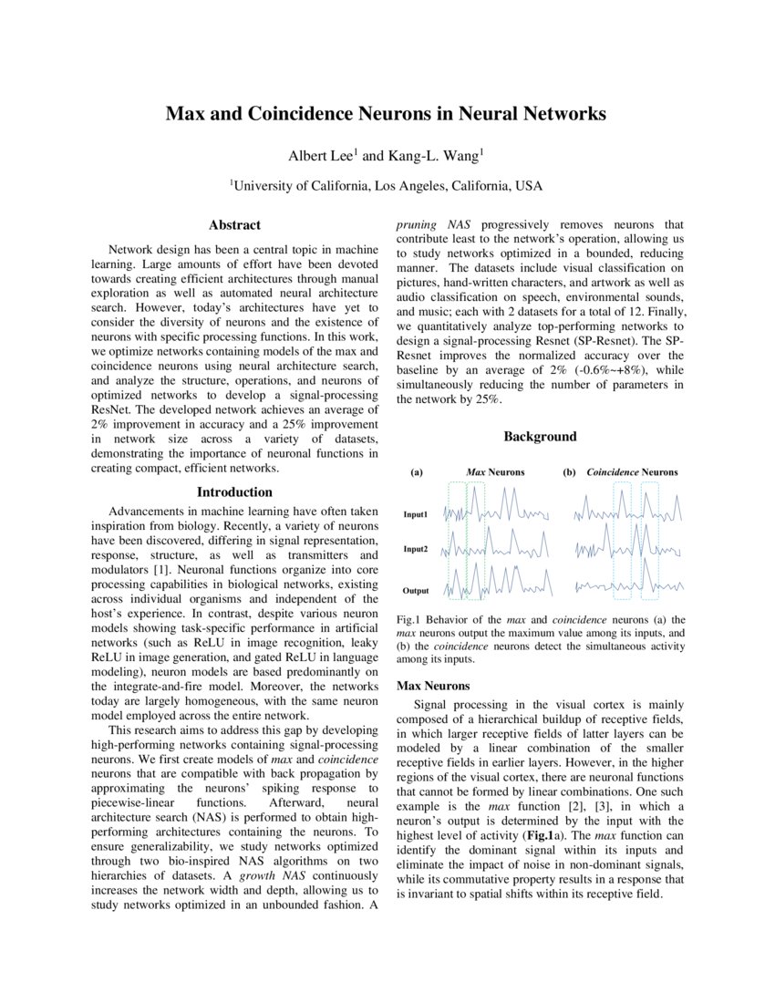 Max and Coincidence Neurons in Neural Networks | DeepAI