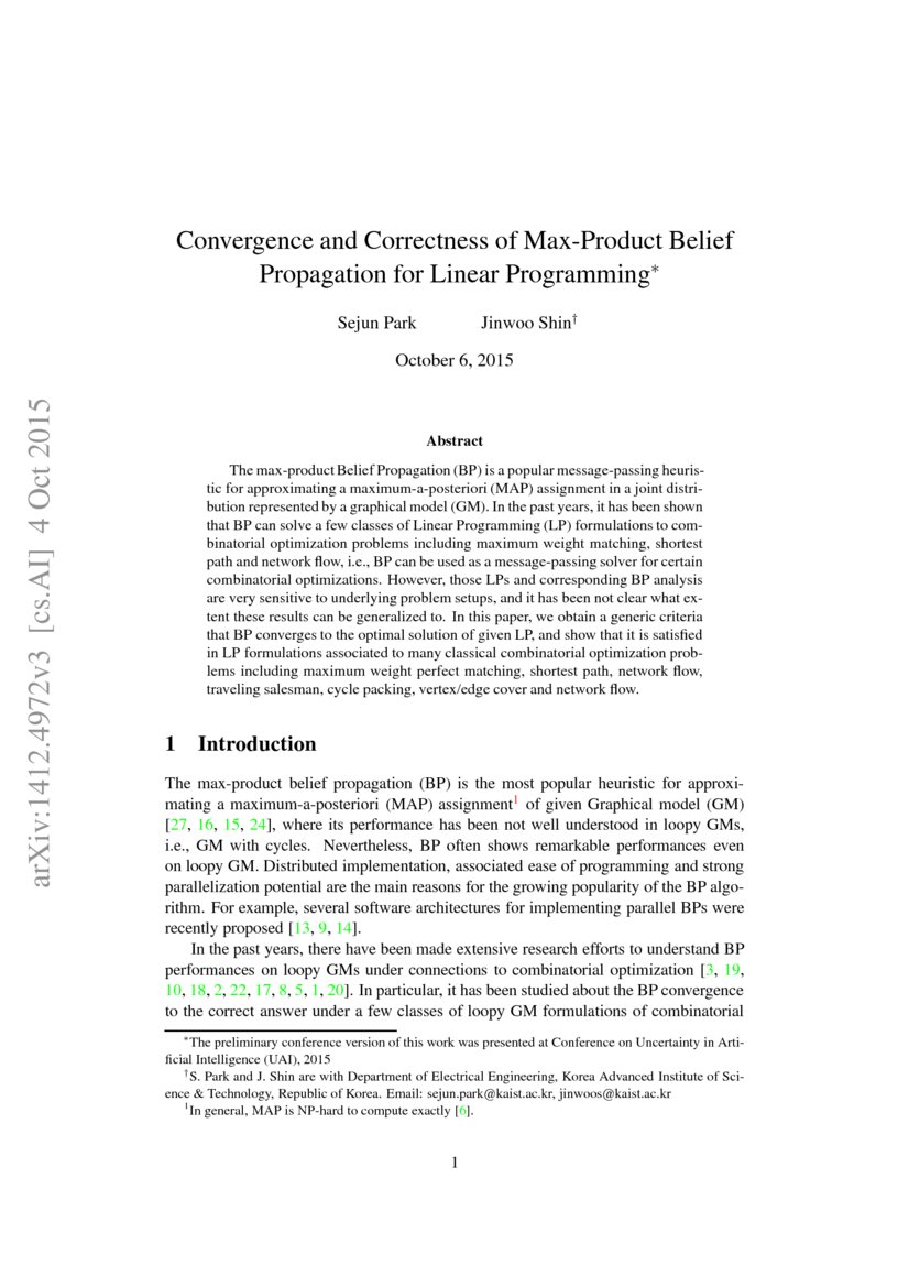Max Product Belief Propagation For Linear Programming Applications To Combinatorial