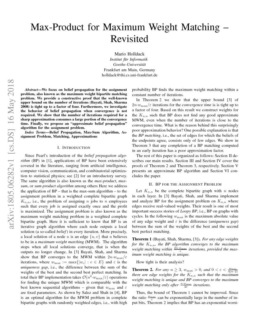 Max-Product for Maximum Weight Matching - Revisited | DeepAI