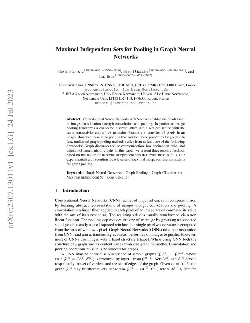 Maximal Independent Sets For Pooling In Graph Neural Networks Deepai