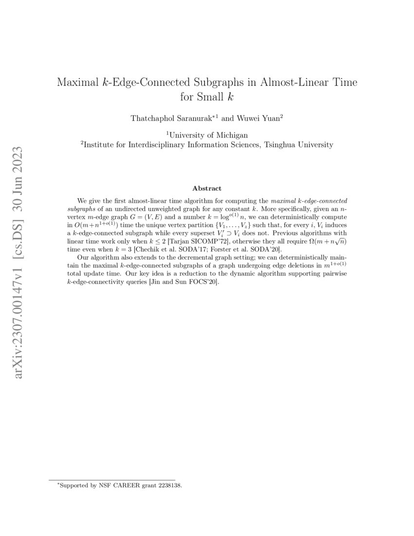 Maximal K Edge Connected Subgraphs In Almost Linear Time For Small K Deepai 
