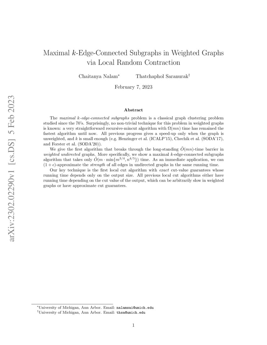 Maximal K Edge Connected Subgraphs In Weighted Graphs Via Local Random Contraction Deepai