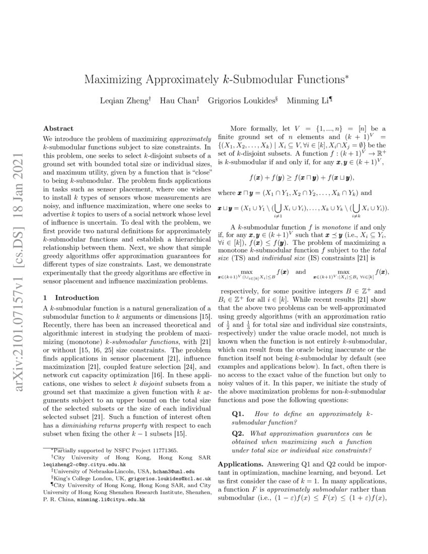 Maximizing Approximately K Submodular Functions Deepai