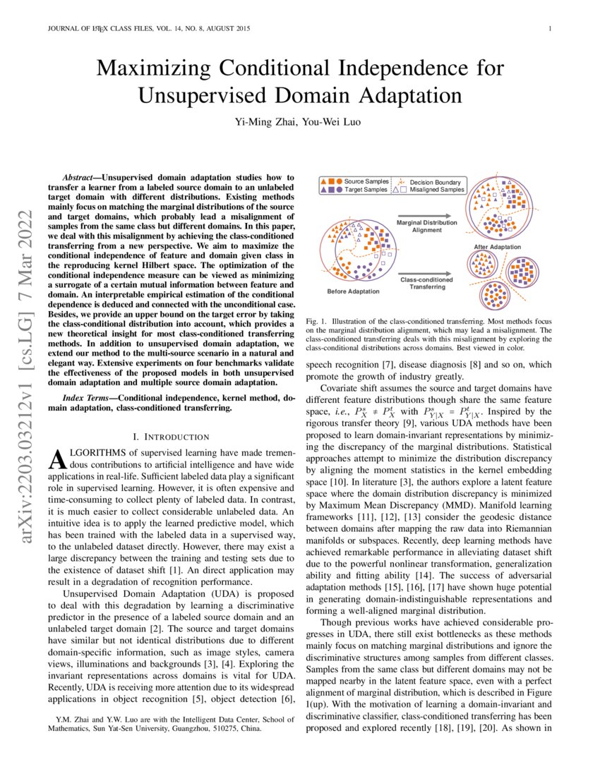 Maximizing Conditional Independence For Unsupervised Domain Adaptation