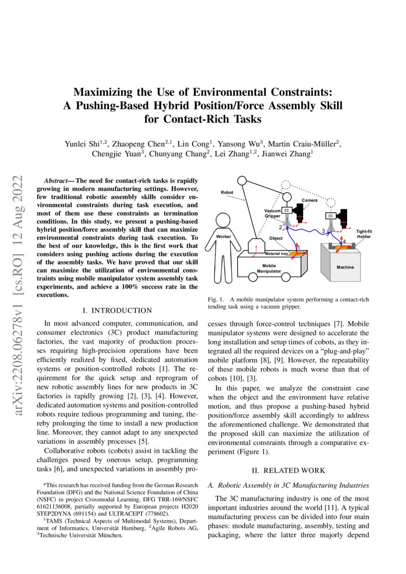 Maximizing the Use of Environmental Constraints: A Pushing-Based Hybrid Position/Force Assembly ...
