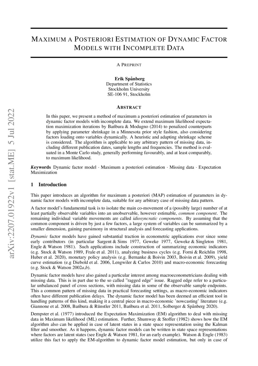 Maximum A Posteriori Estimation Of Dynamic Factor Models With Incomplete Data Deepai