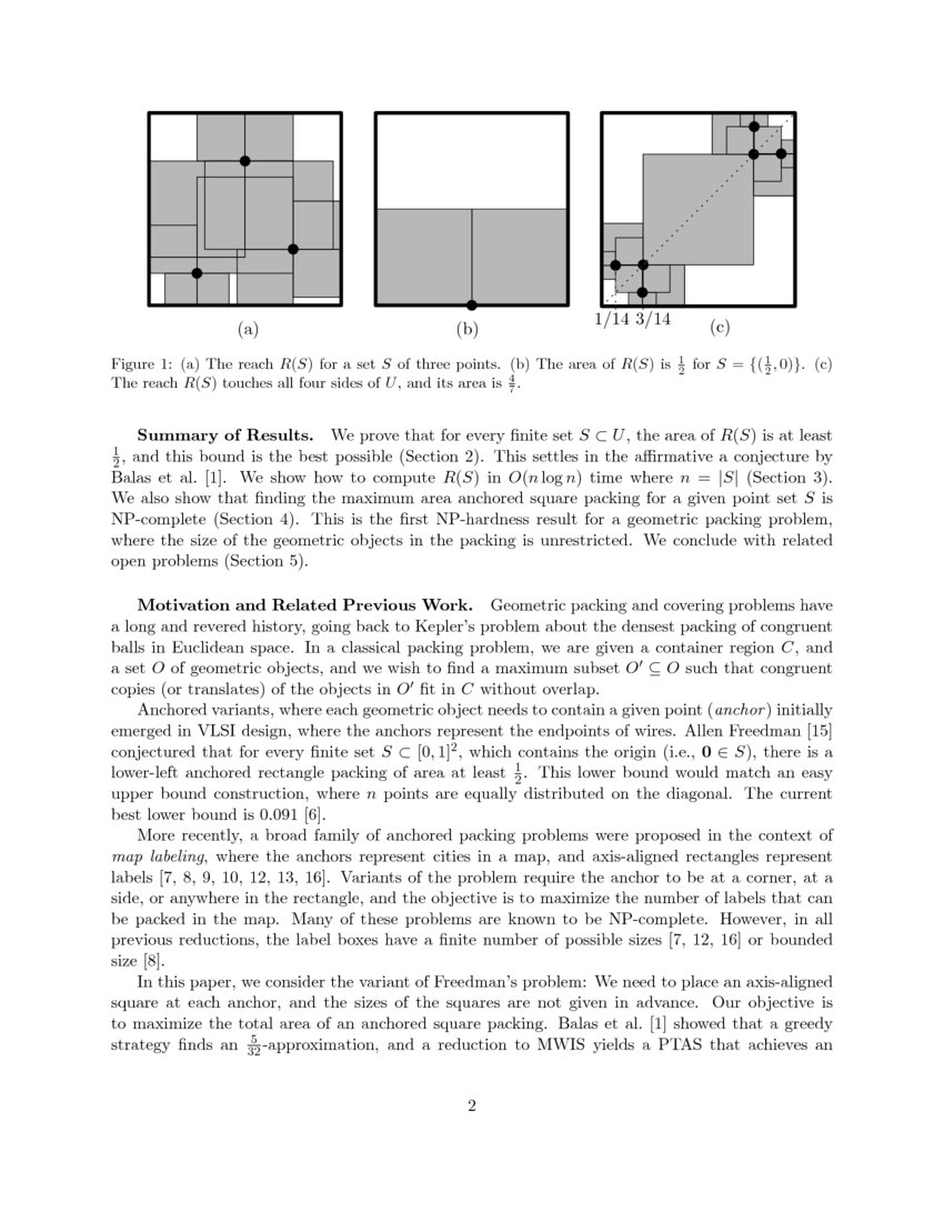 Maximum Area Axis-Aligned Square Packings | DeepAI