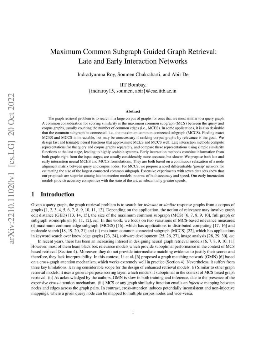 Maximum Common Subgraph Guided Graph Retrieval Late And Early Interaction Networks Deepai