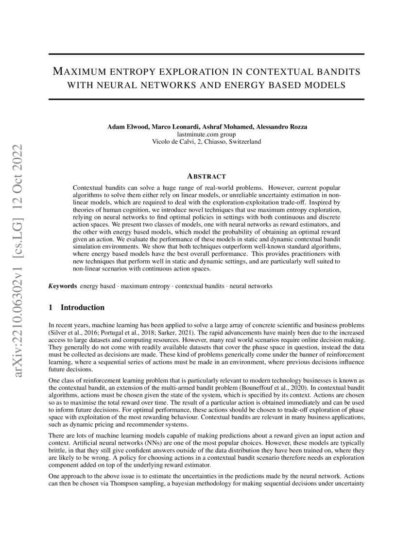 Maximum Entropy Exploration In Contextual Bandits With Neural Networks