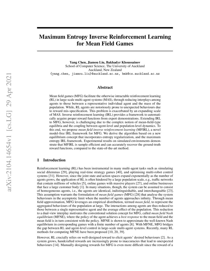 Maximum Entropy Inverse Reinforcement Learning for Mean Field Games ...