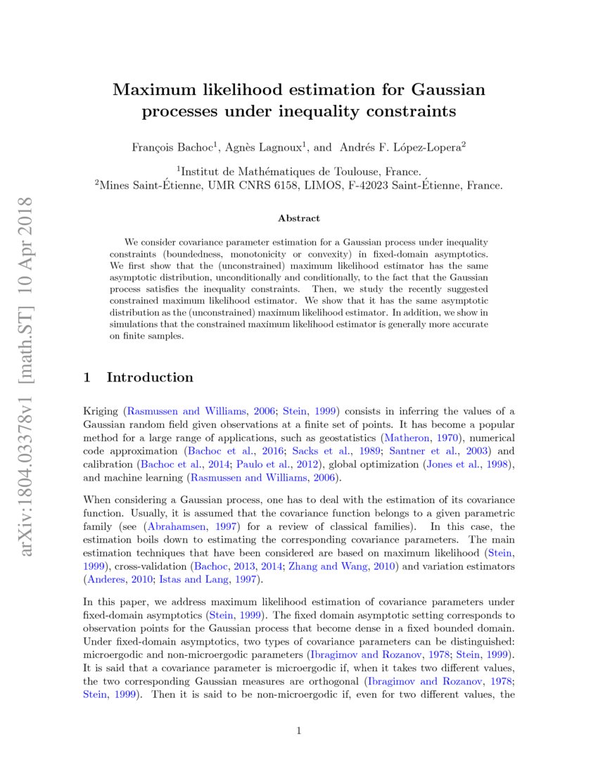 Maximum Likelihood Estimation For Gaussian Processes Under Inequality Constraints Deepai 
