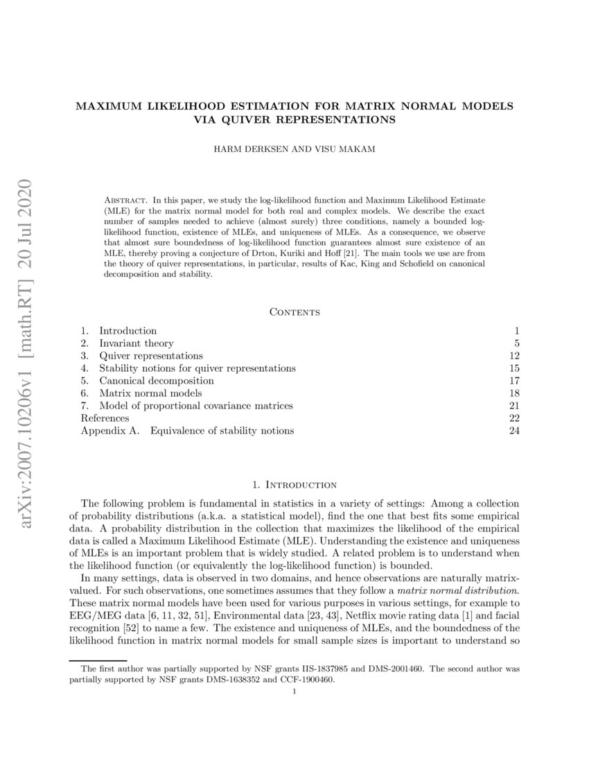 Maximum likelihood estimation for matrix normal models via quiver representations | DeepAI
