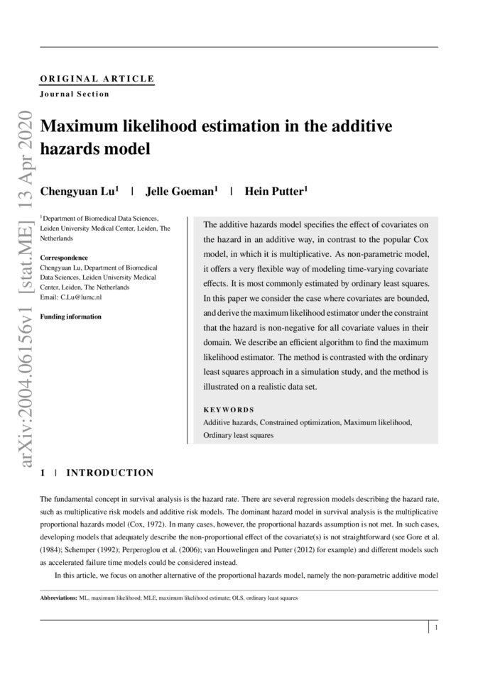 Maximum likelihood estimation in the additive hazards model | DeepAI