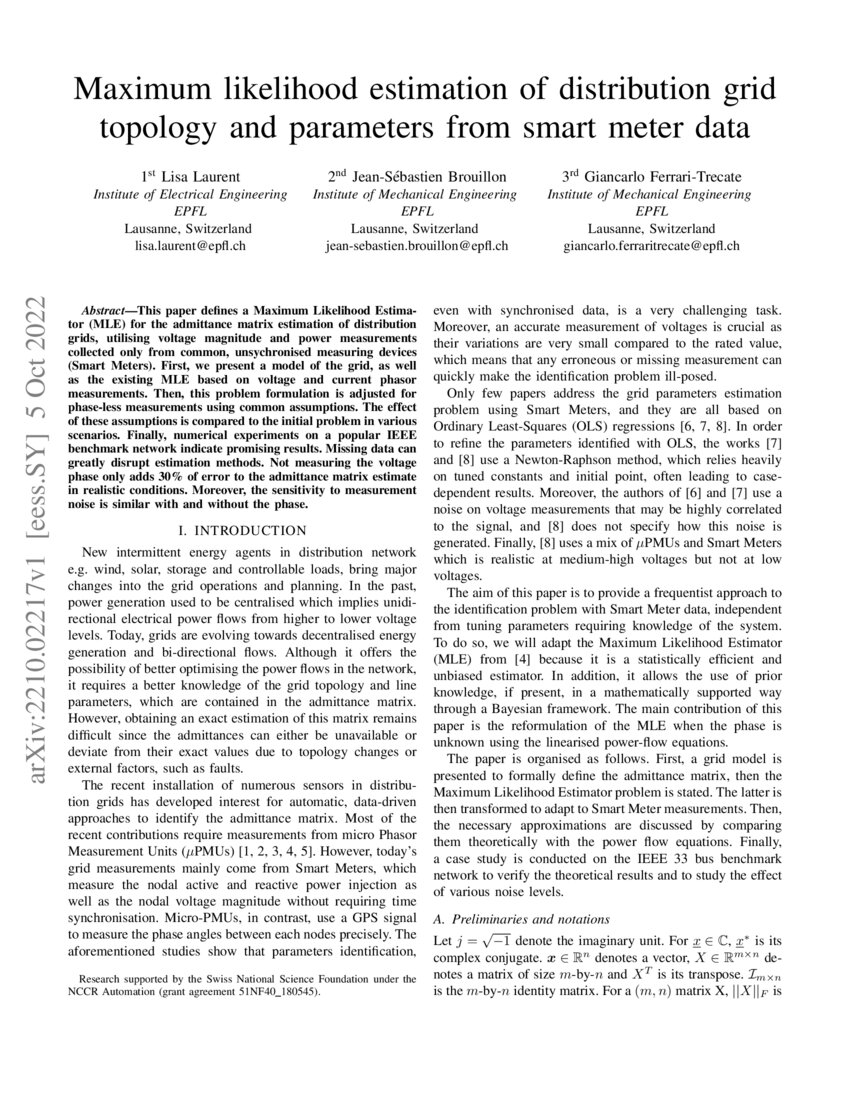 Maximum Likelihood Estimation Of Distribution Grid Topology And