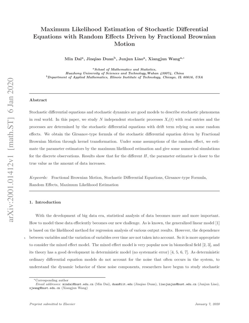 Maximum Likelihood Estimation Of Stochastic Differential Equations With Random Effects Driven By