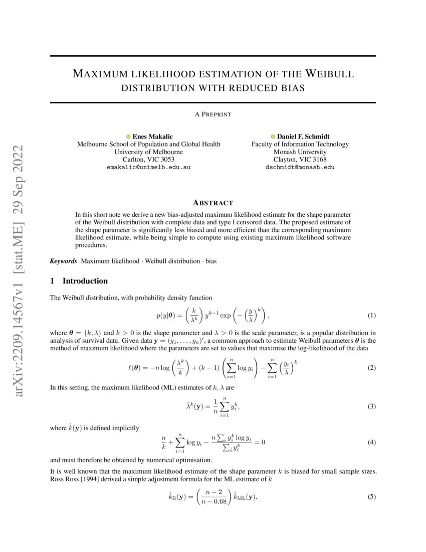 Maximum Likelihood Estimation Of The Weibull Distribution With Reduced