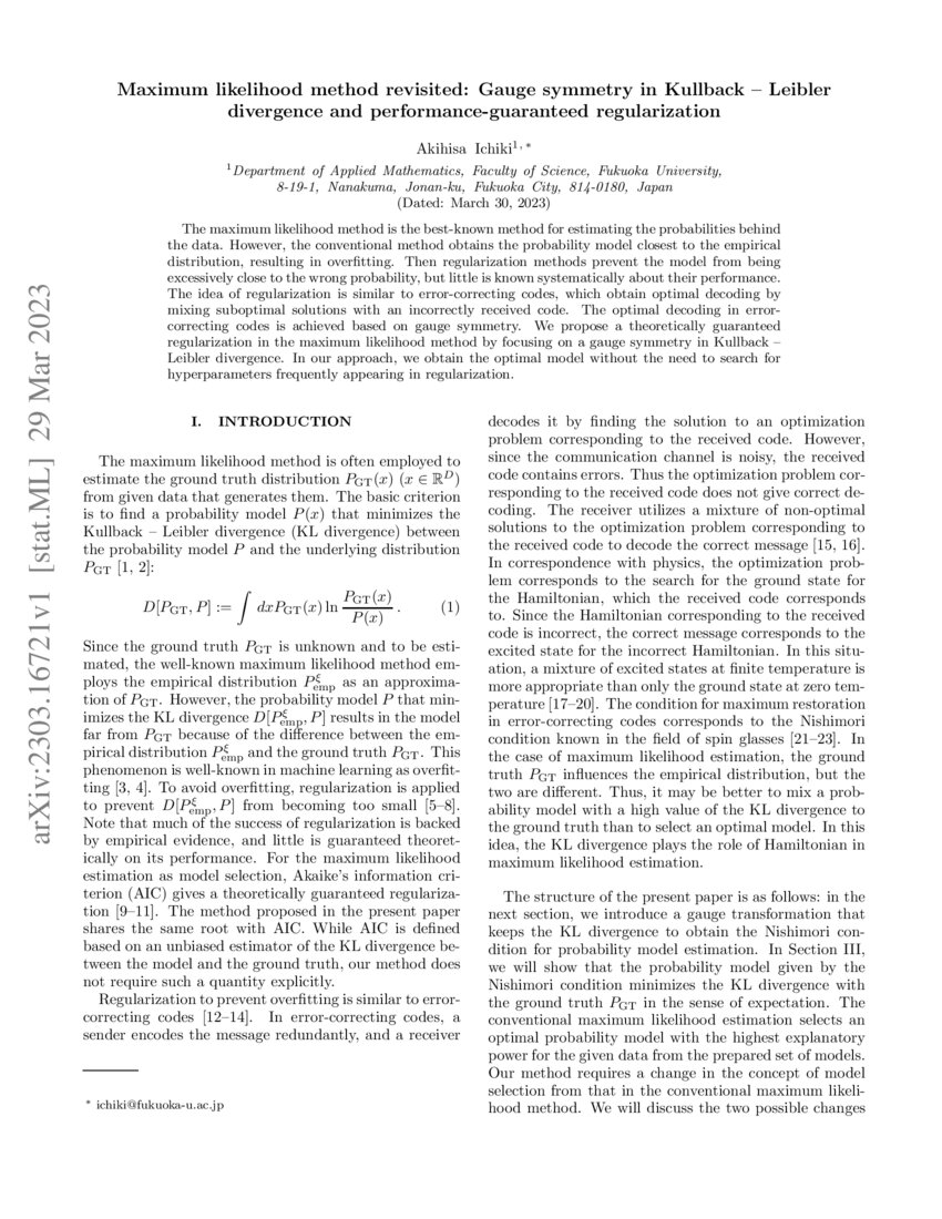 Maximum Likelihood Method Revisited Gauge Symmetry In Kullback Leibler Divergence And