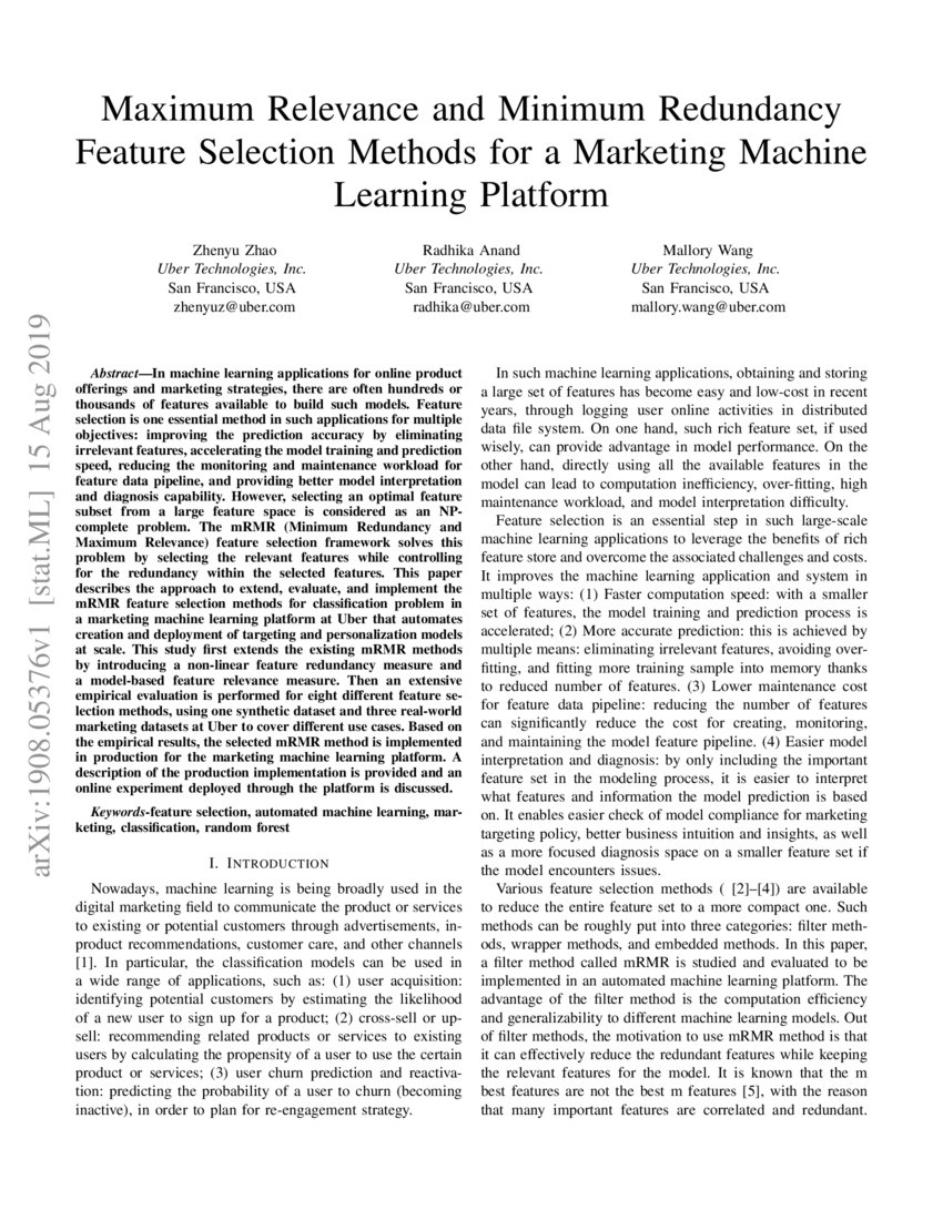 Maximum Relevance And Minimum Redundancy Feature Selection Methods For