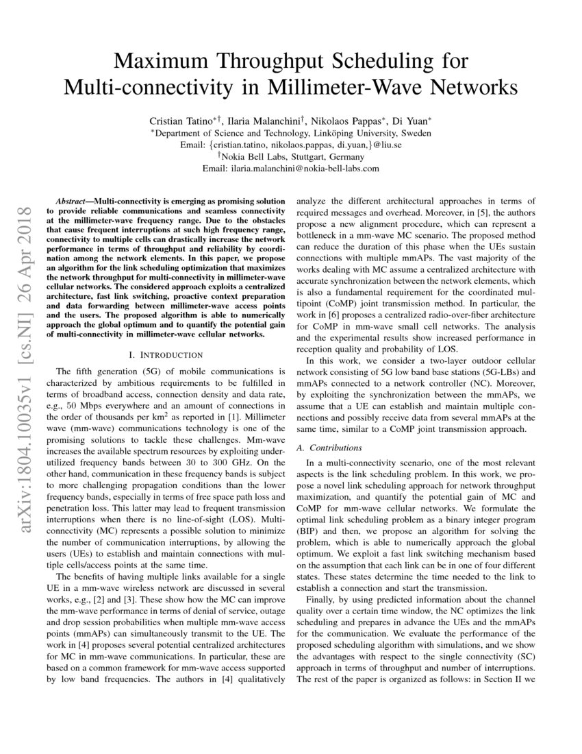 Maximum Throughput Scheduling For Multi Connectivity In Millimeter Wave Networks Deepai