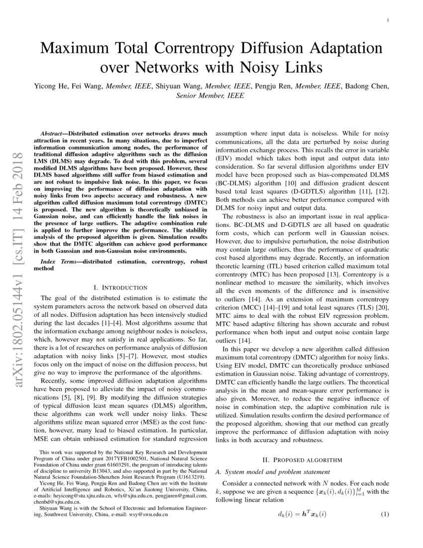 Maximum Total Correntropy Diffusion Adaptation Over Networks With Noisy Links Deepai