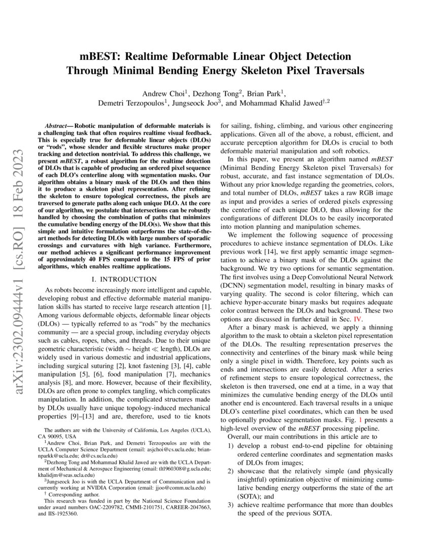 Mbest Realtime Deformable Linear Object Detection Through Minimal Bending Energy Skeleton Pixel