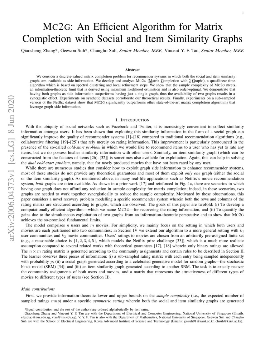 MC2G: An Efficient Algorithm for Matrix Completion with Social and Item Similarity Graphs | DeepAI