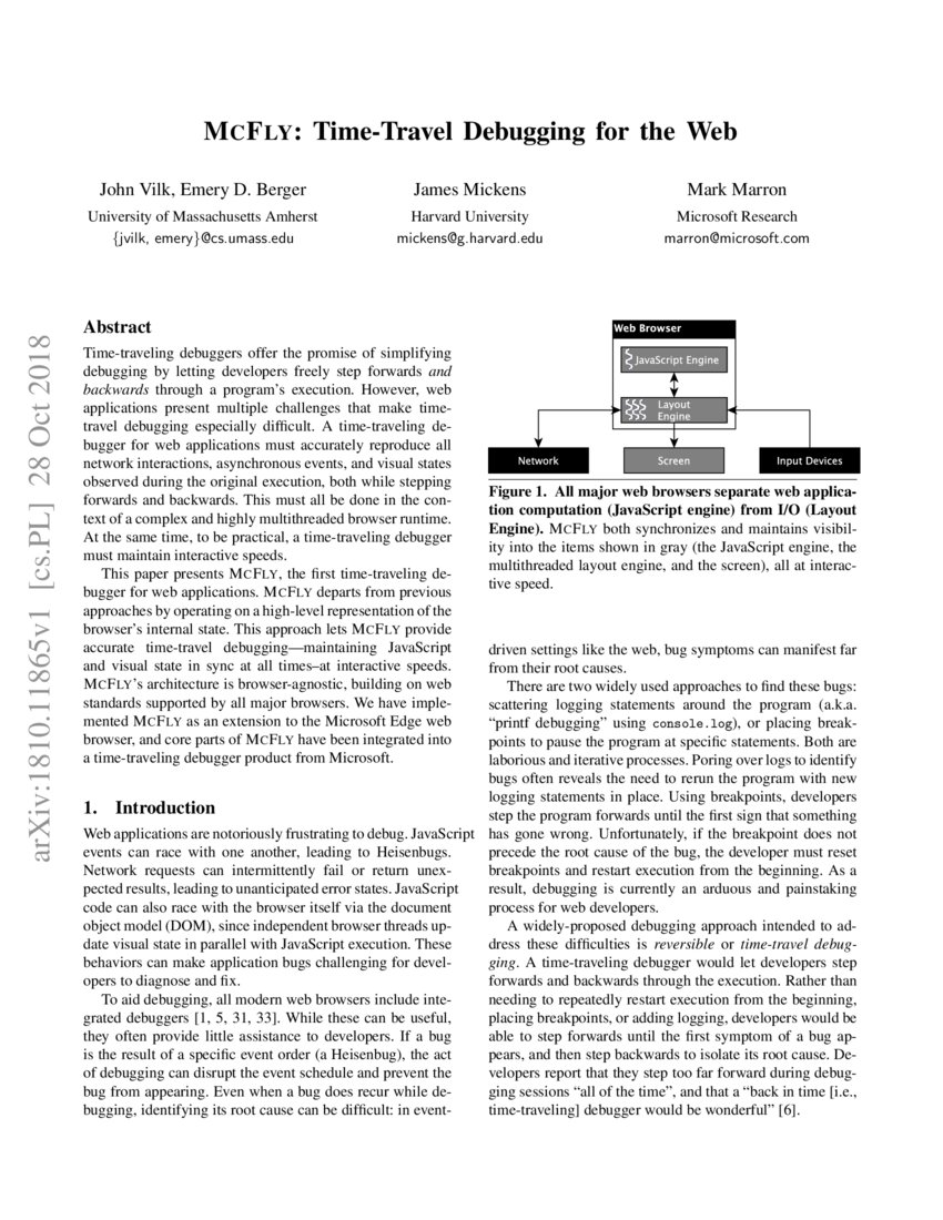 McFly: Time-Travel Debugging for the Web | DeepAI
