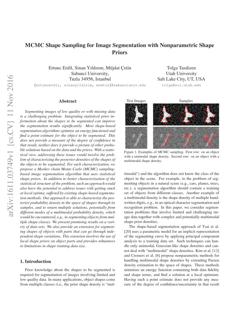 Mcmc Shape Sampling For Image Segmentation With Nonparametric Shape