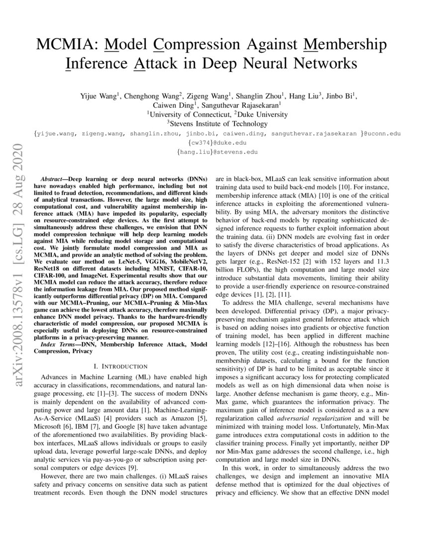 MCMIA: Model Compression Against Membership Inference Attack in Deep ... MCMIA: Model Compression Against Membership Inference Attack in Deep ...