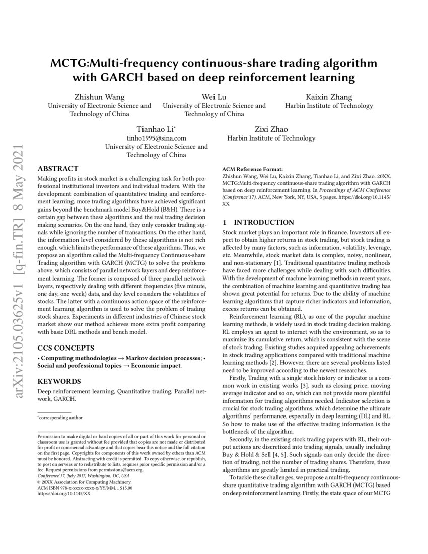 MCTG:Multi-frequency continuous-share trading algorithm with GARCH based on deep reinforcement ...
