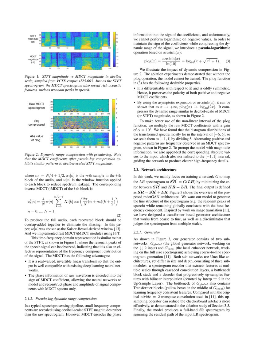Mdctgan Taming Transformer Based Gan For Speech Super Resolution With Modified Dct Spectra Deepai