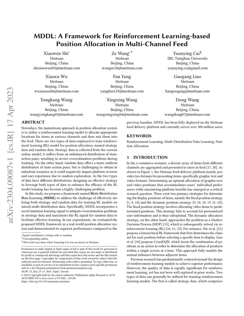 MDDL: A Framework for Reinforcement Learning-based Position Allocation in Multi-Channel Feed ...