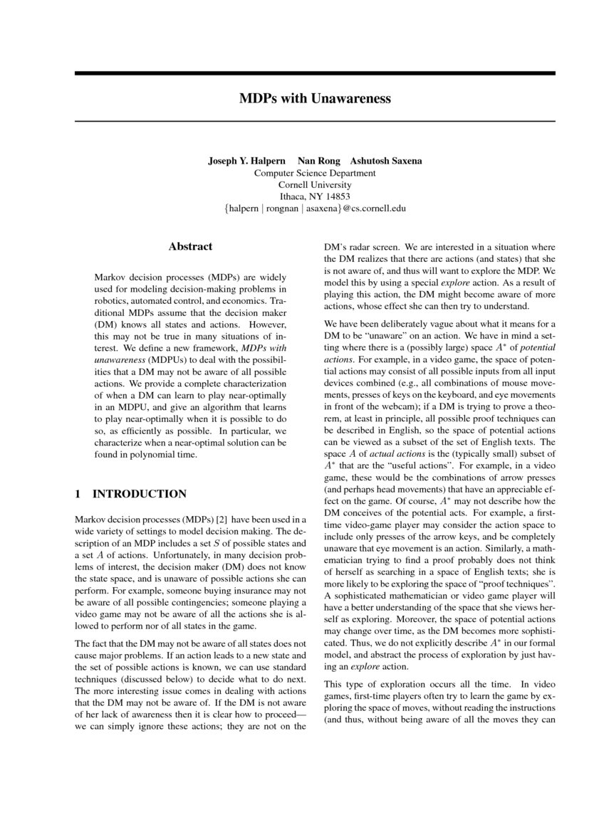 MDPs with Unawareness | DeepAI